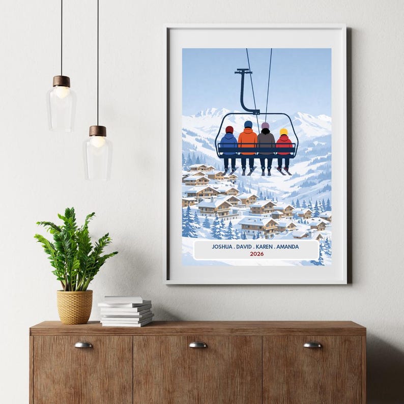 Custom Family Ski Lift Print: Personalized Ski Trip Poster (digital ...