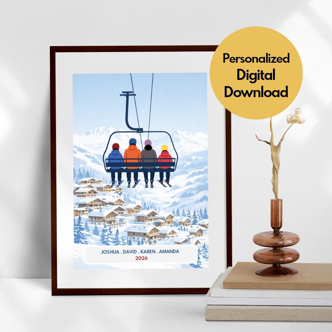 Custom Family Ski Lift Print: Personalized Ski Trip Poster (digital ...