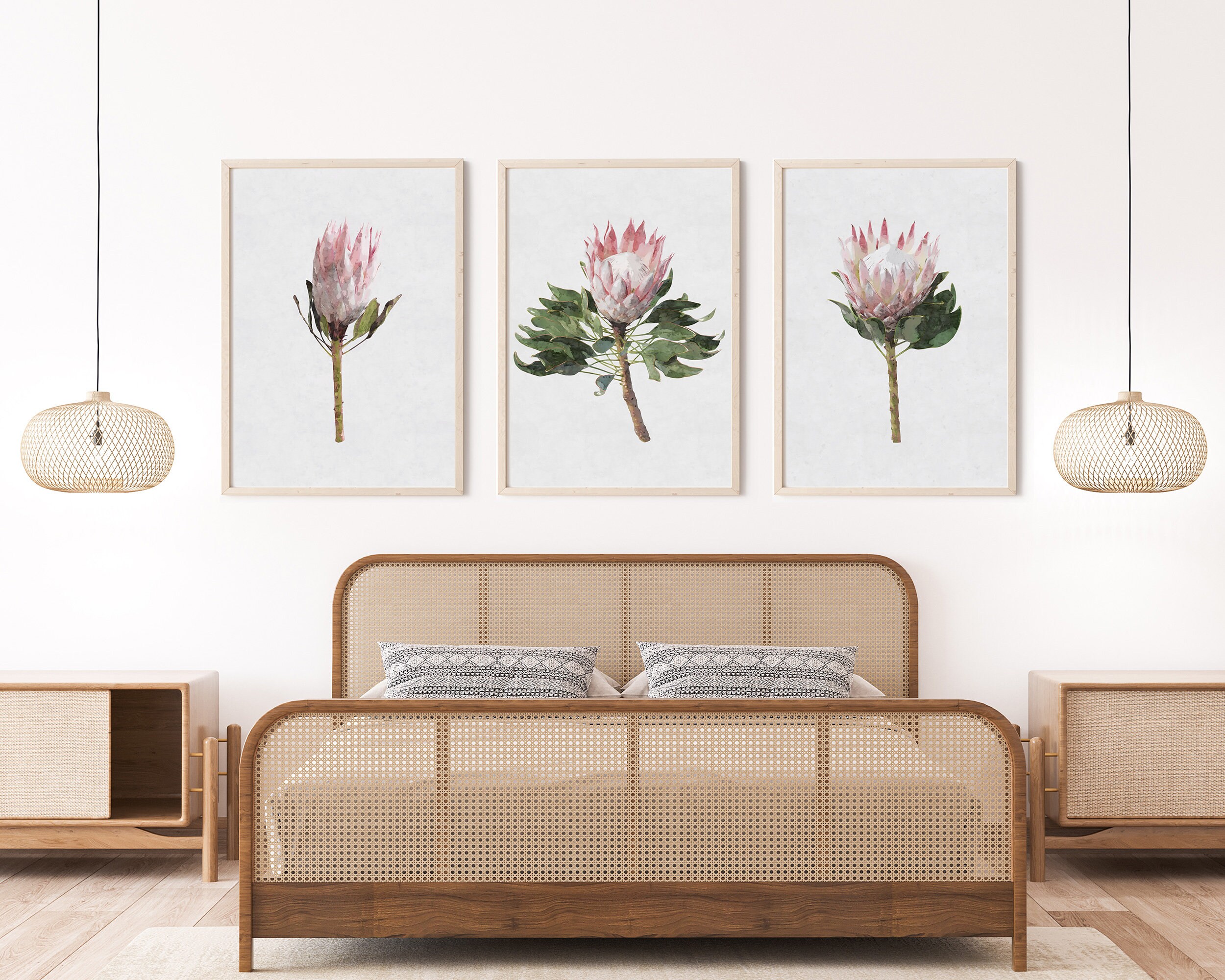 Watercolor King Protea Art Print Set, Blush Pink Floral (digital ...