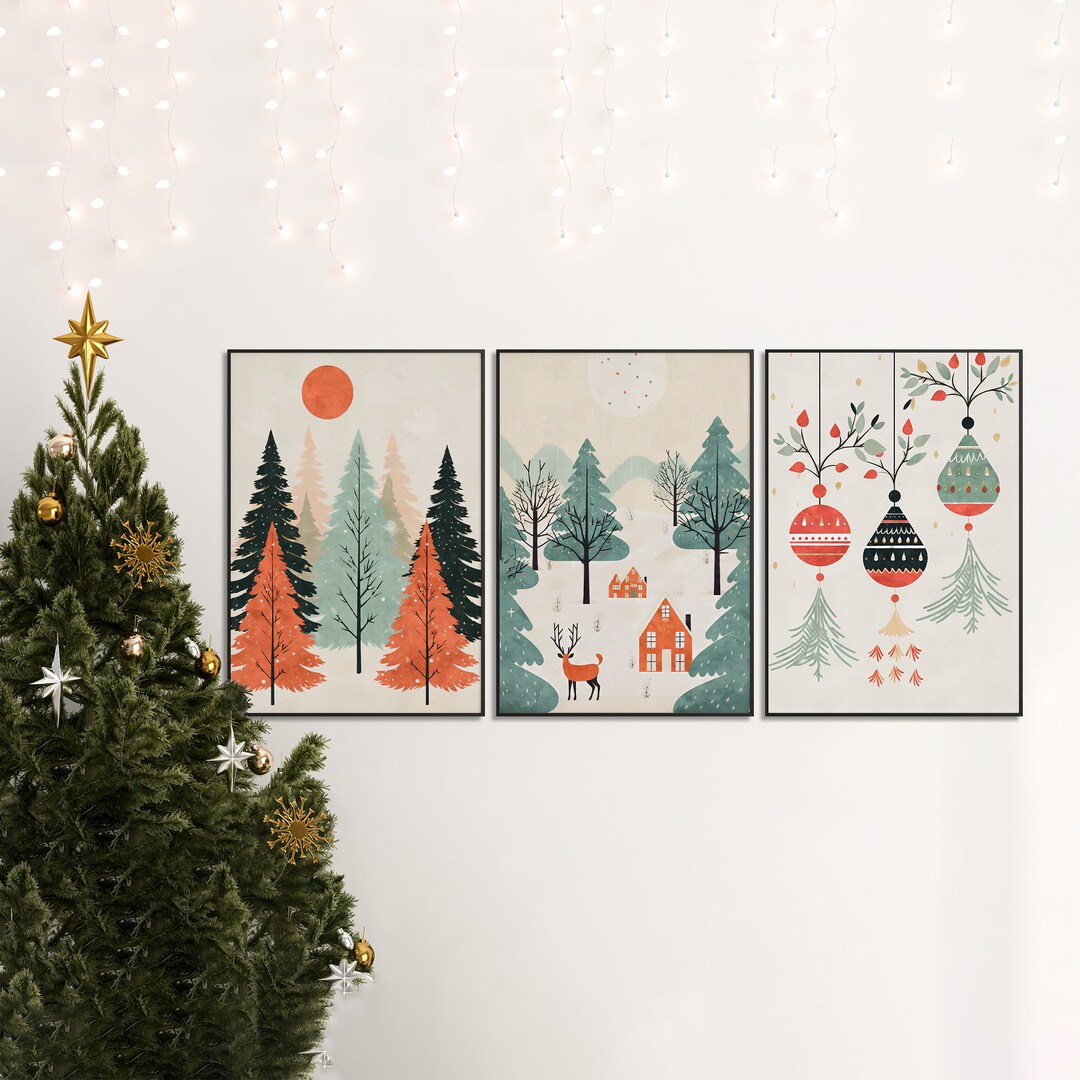 Christmas Prints Gallery Wall Set of 3 Watercolor Christmas Painting ...