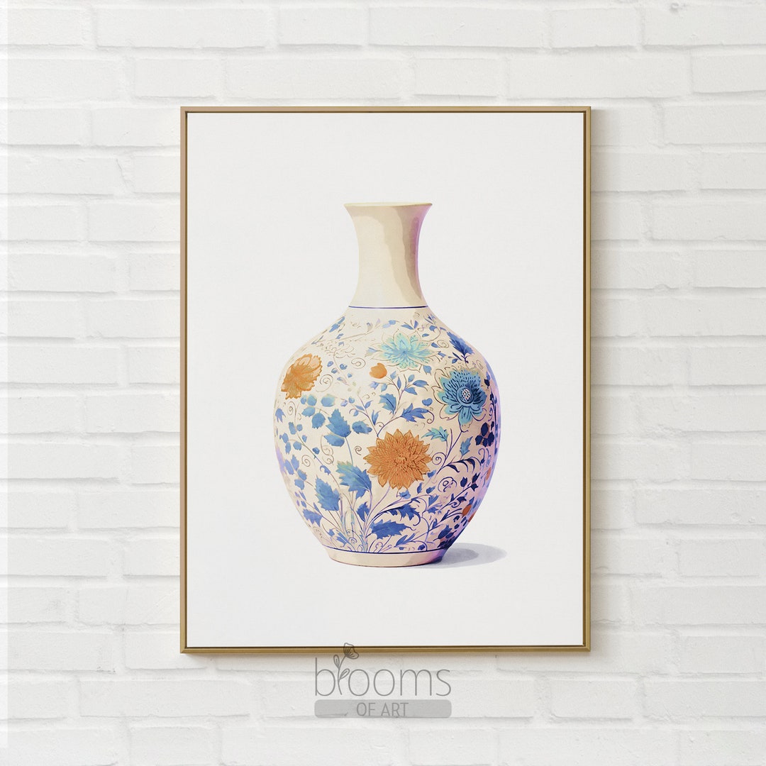 Ancient Chinese Vase Print Chinoiserie Wall Art Hand Painted Floral ...