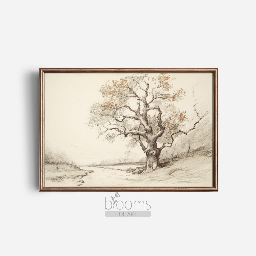 Vintage Landscape Sketch Wall Art Drawing Download Vintage Farmhouse ...