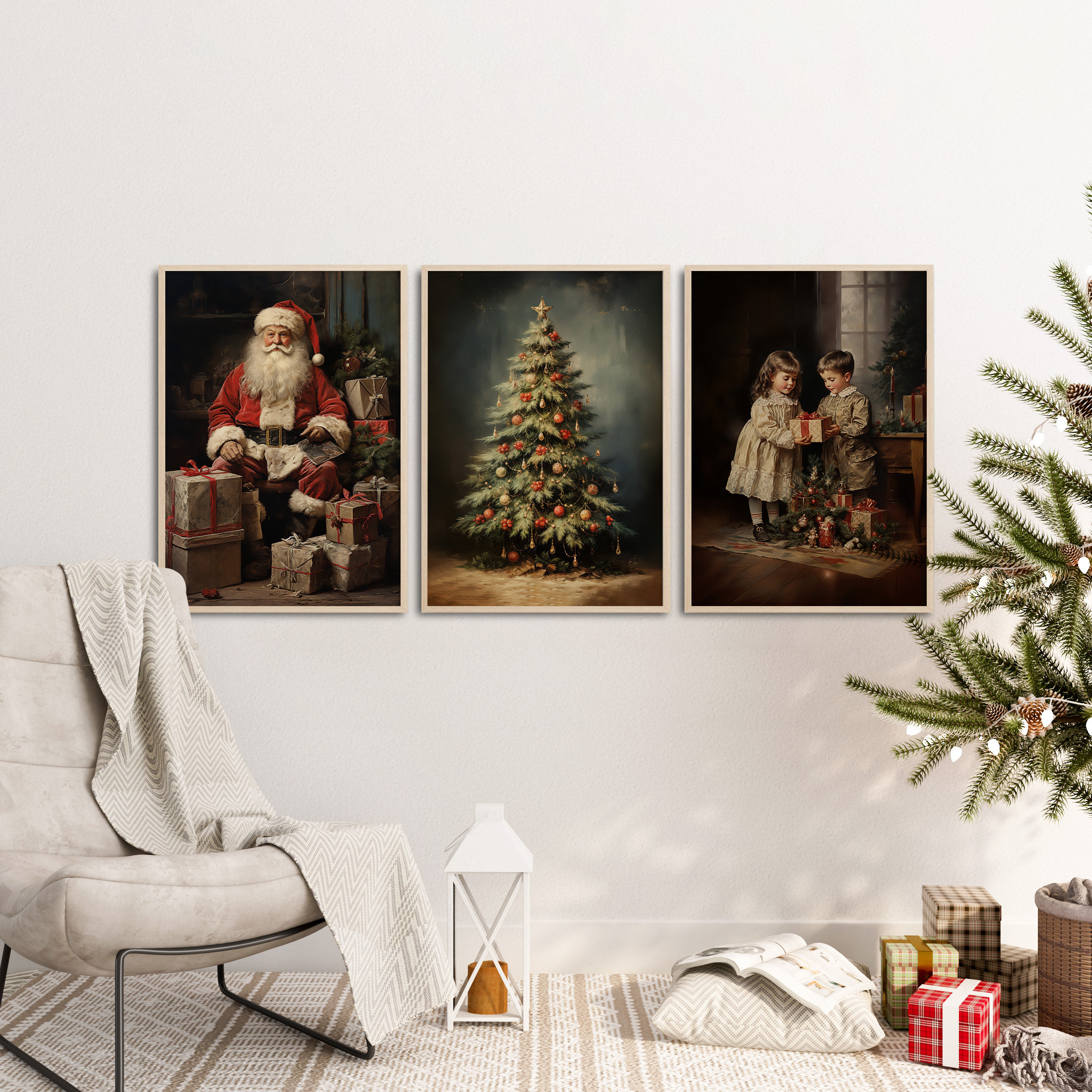 Vintage Christmas Art Prints Set of 3 Christmas Paintings Printable ...