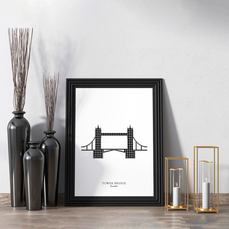 London Tower Bridge Printable Artwork Download Black and White Sketch ...