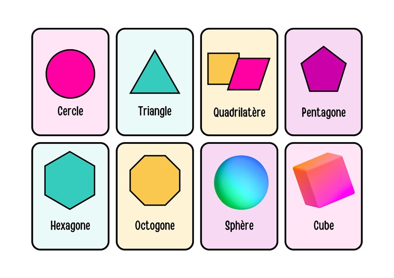 French Printable Flashcards - Shapes in English & French - Etsy