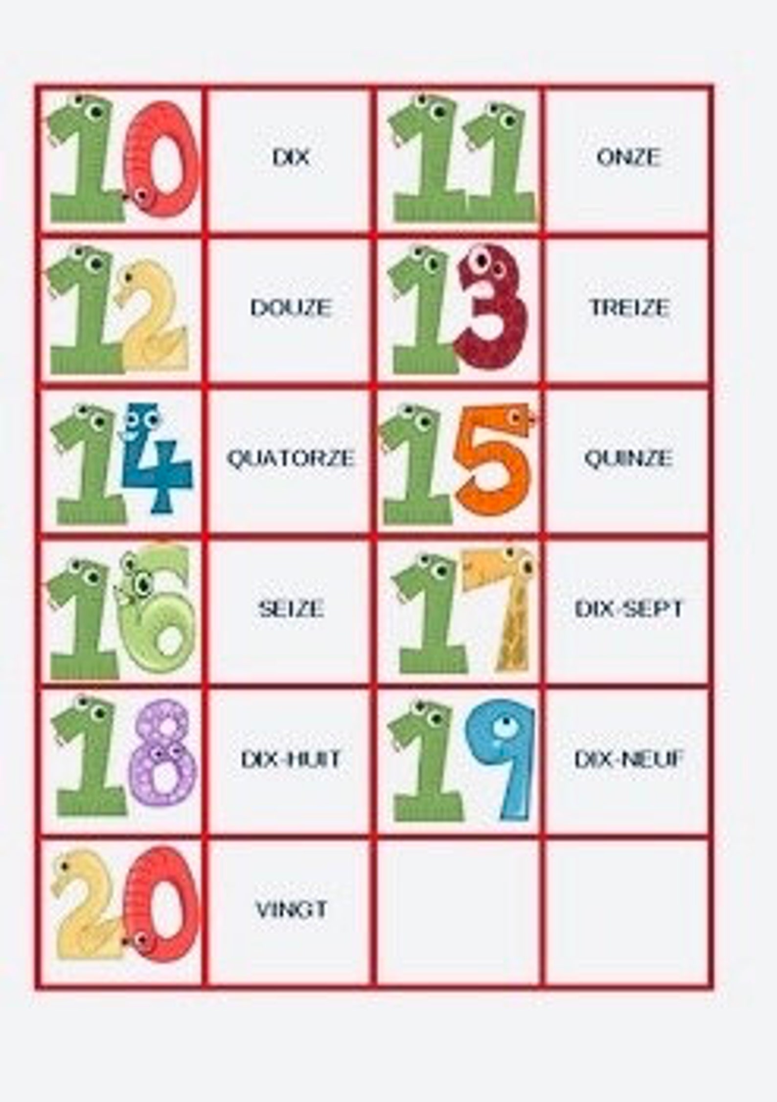 French Printable Flashcards - Numbers 1-20 - Etsy