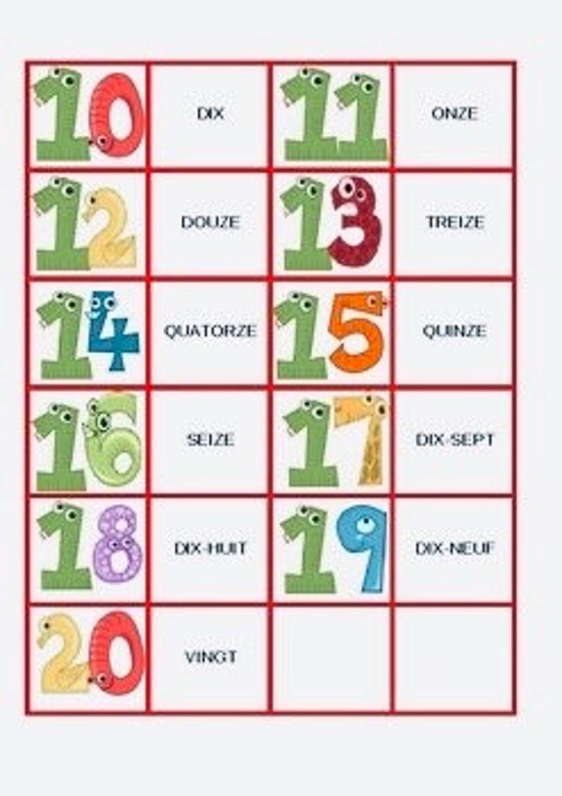 French Printable Flashcards - Numbers 1-20 - Etsy