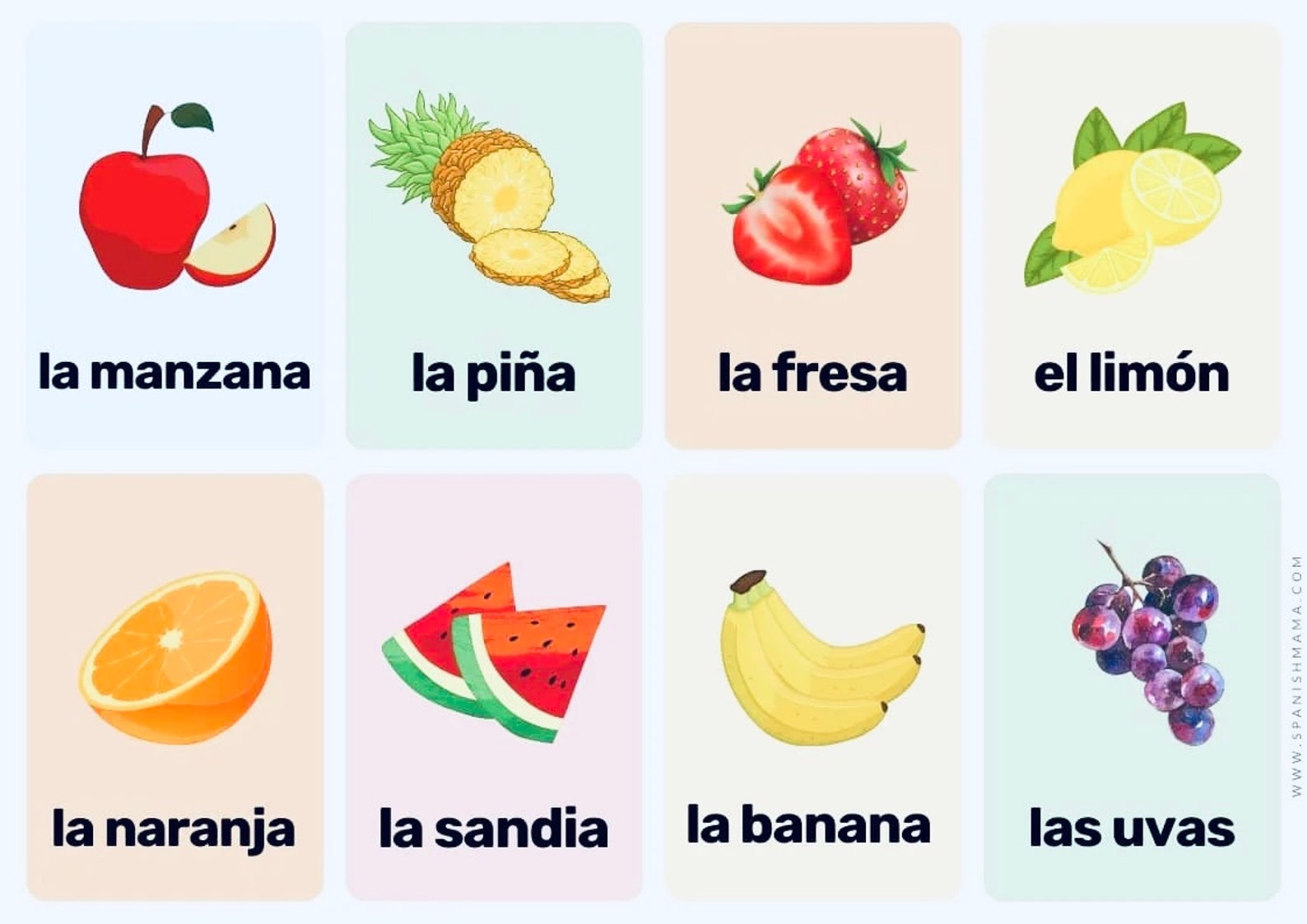 Spanish Flashcards, Foods in Spanish - Etsy