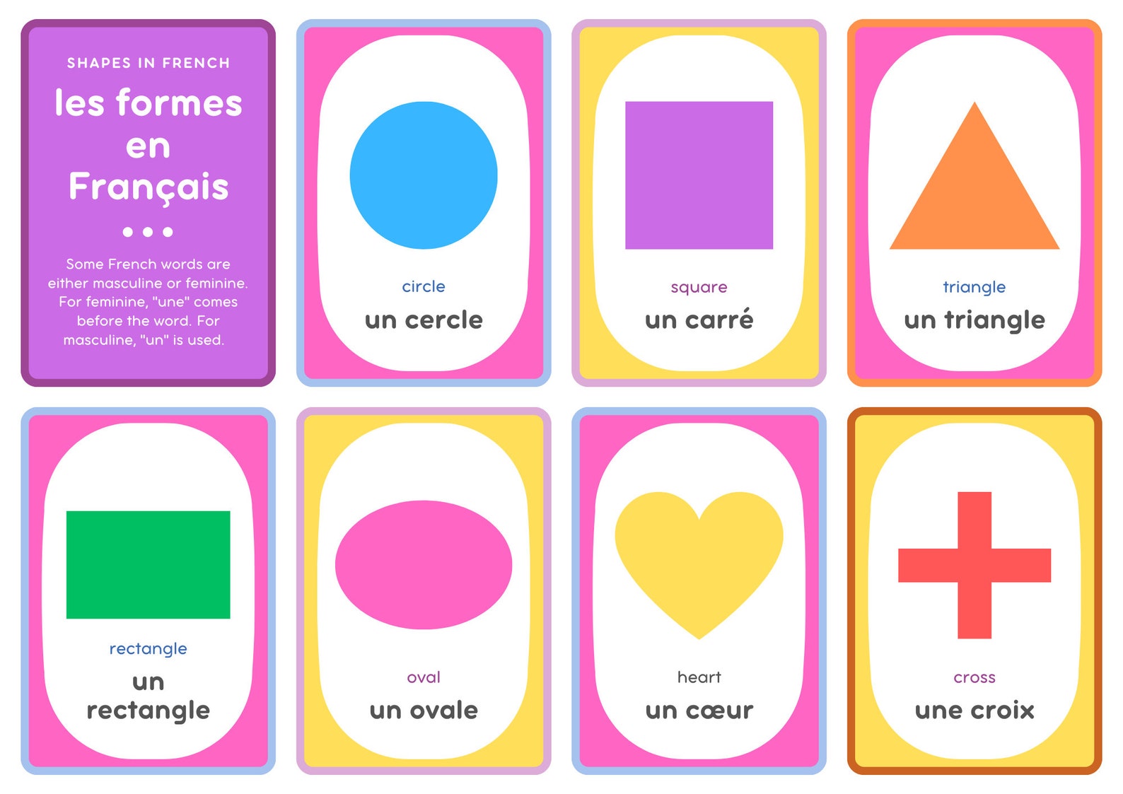 French Printable Flashcards - Shapes in English & French - Etsy
