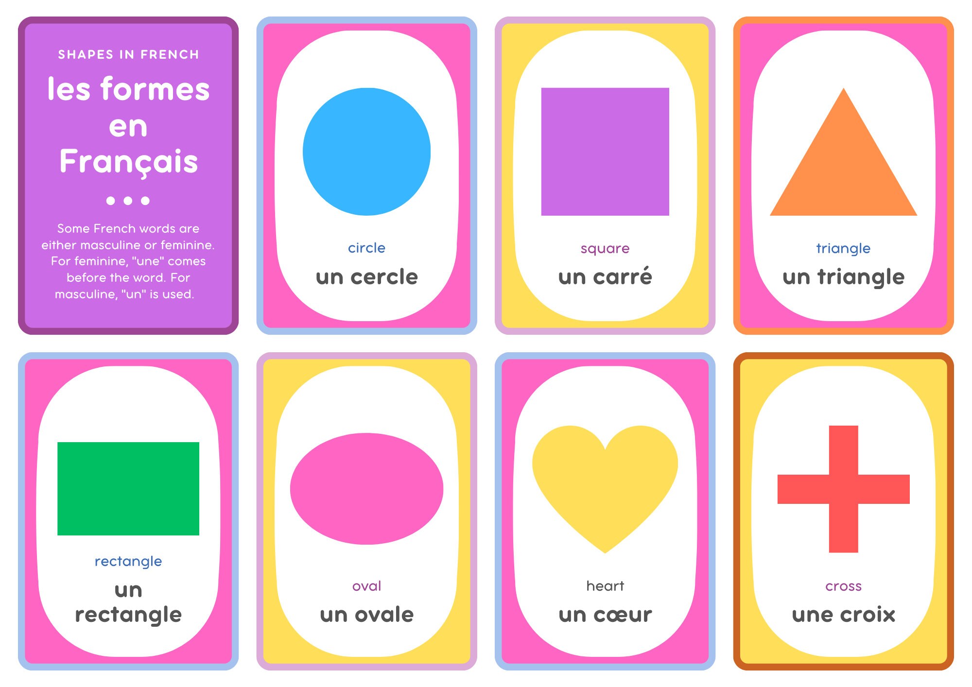 French Printable Flashcards - Shapes in English & French - Etsy