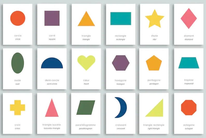 French Printable Flashcards - Shapes in English & French - Etsy