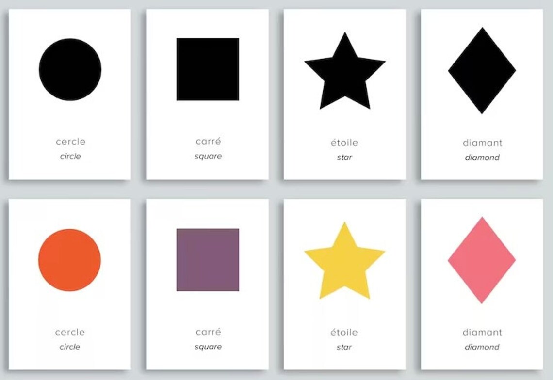 French Printable Flashcards - Shapes in English & French - Etsy