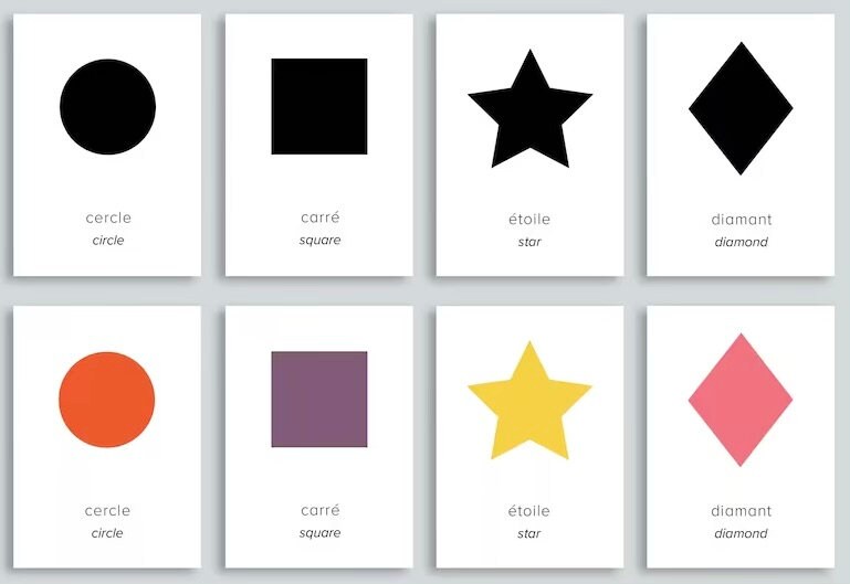 French Printable Flashcards - Shapes in English & French - Etsy