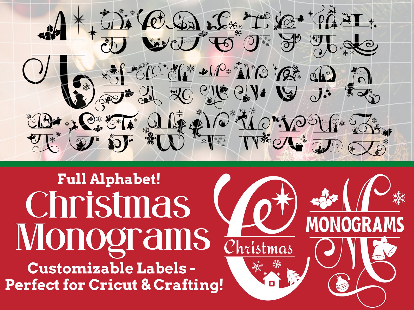 Christmas Monogram SVG File for Cricut - Split Letter Monograms! Custom ...
