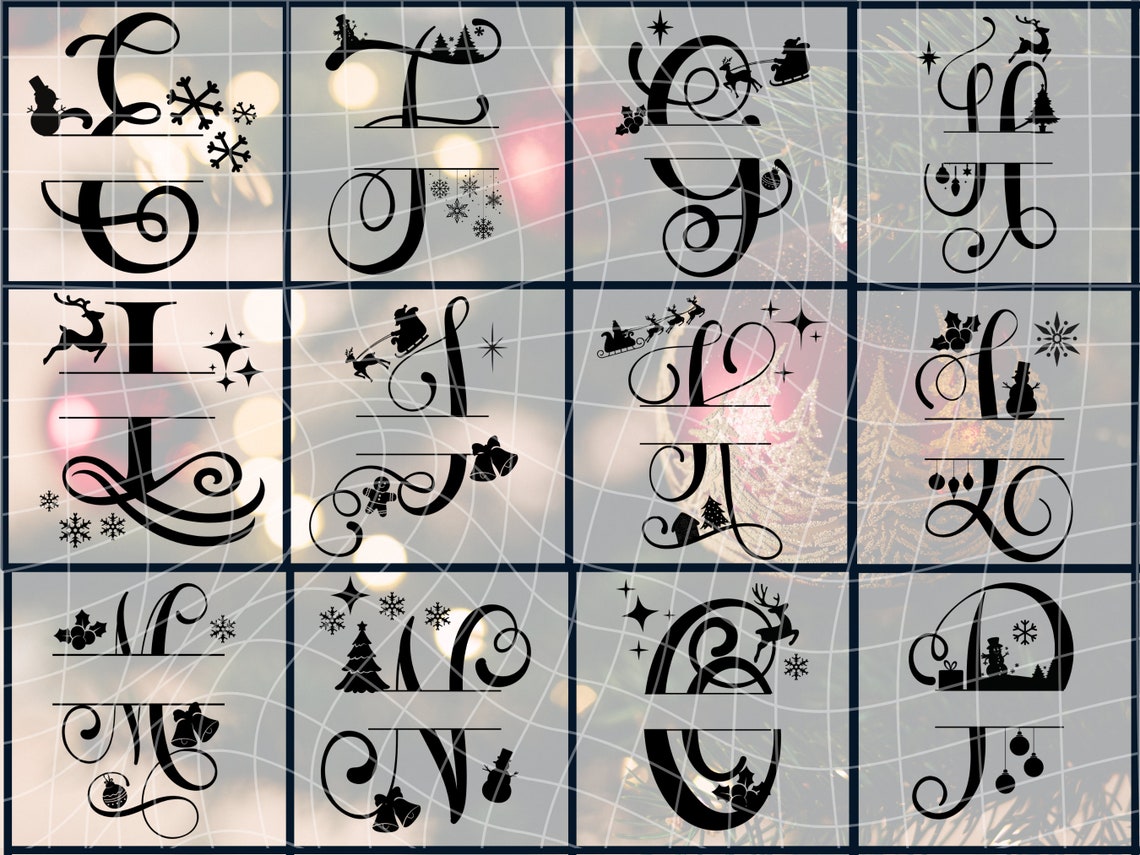 Christmas Monogram SVG File for Cricut - Split Letter Monograms! Custom ...