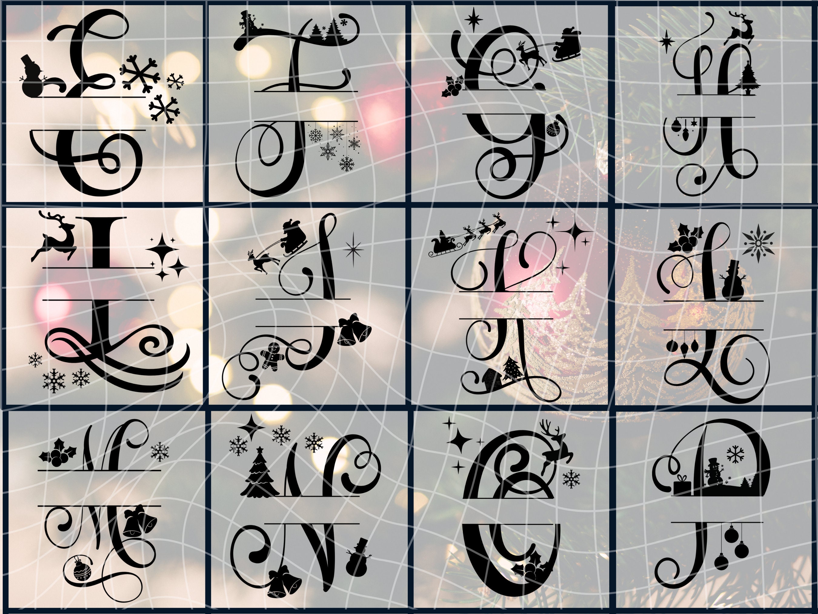 Christmas Monogram SVG File for Cricut - Split Letter Monograms! Custom ...