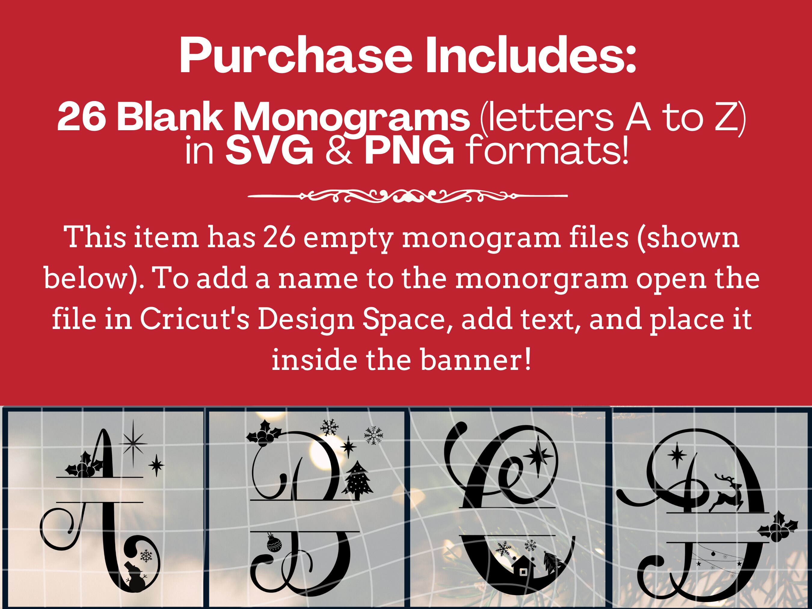 Christmas Monogram SVG File for Cricut - Split Letter Monograms! Custom ...