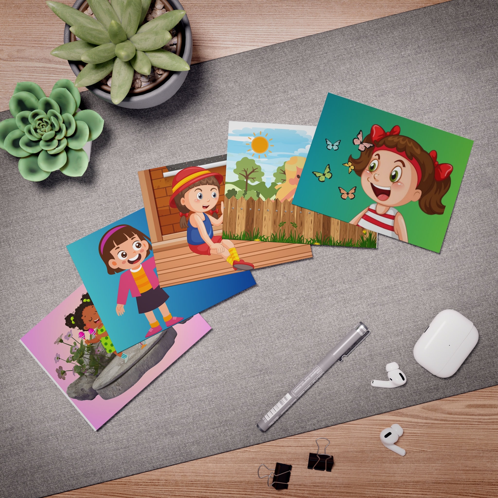 Little Girl Cartoon Greeting Cards - Etsy