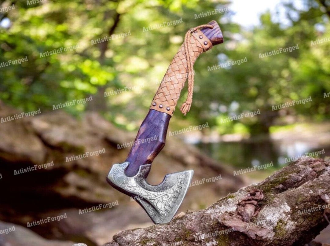 PERSONALIZED Custom Hand Forged Viking Axe With Rose Wood Shaft, Viking ...