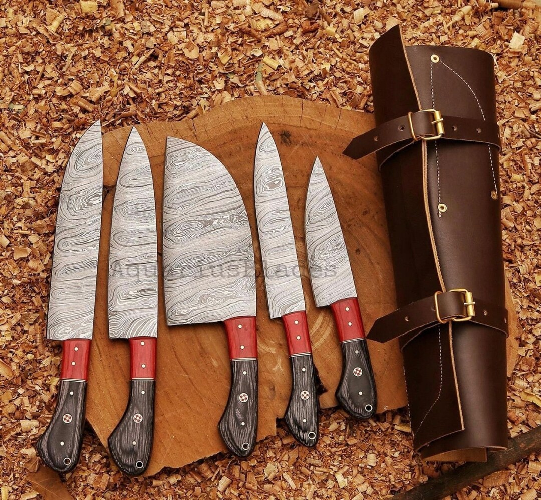 Hand Forged Damascus Steel Chef's Knife Set of 5 BBQ Knife, Kitchen ...