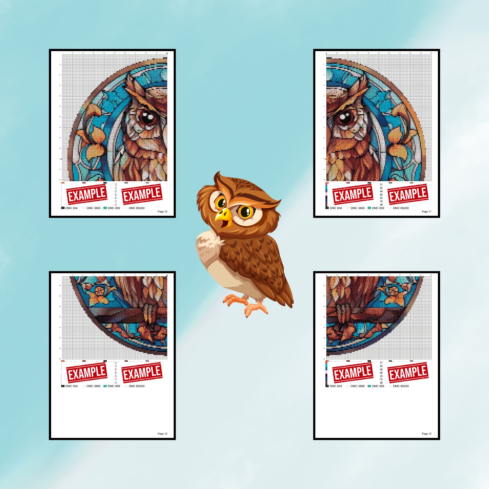 6 Owls Cross Stitch Patterns, 200x200 Stitches, 36x36 Cm, 39 Colors - Etsy