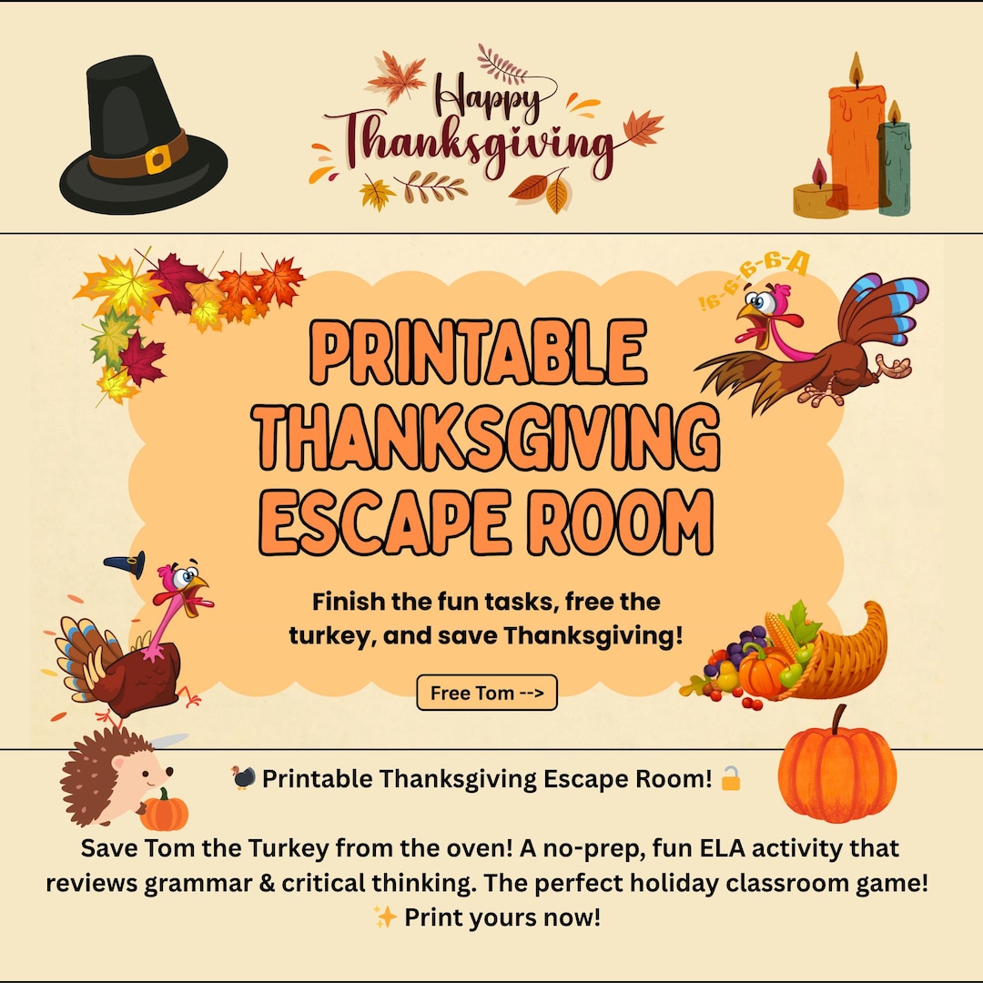 Printable Thanksgiving Escape Room Game – the Great Turkey Rescue ...