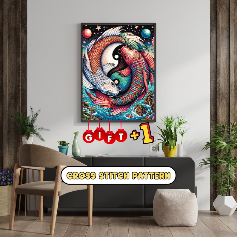 Koi Fish and Yinyang Cross Stitch Pattern - Etsy