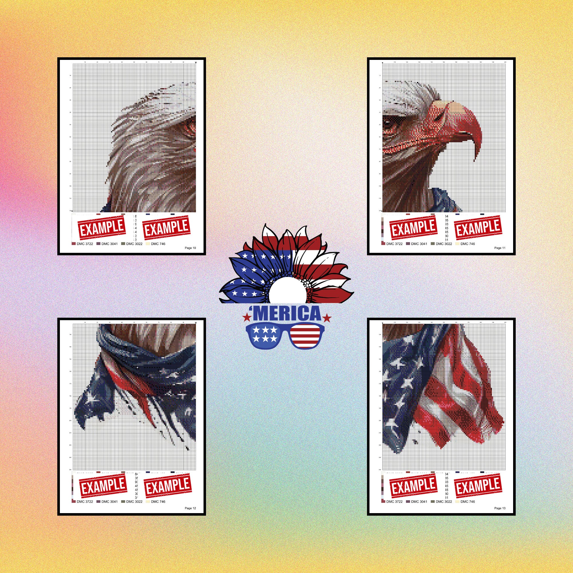 4 Patriotic Eagles Cross Stitch Patterns, PDF, 200x239 Stitches, 36x43 ...