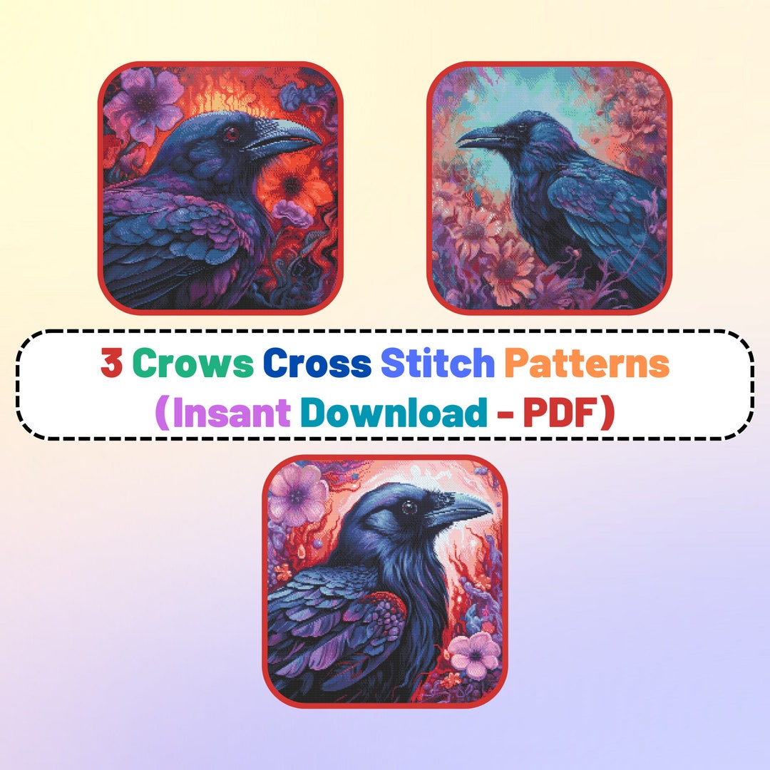 3 Crows Cross Stitch Patterns, 200x200 Stitches, 36x36 Cm, 39 Colors - Etsy