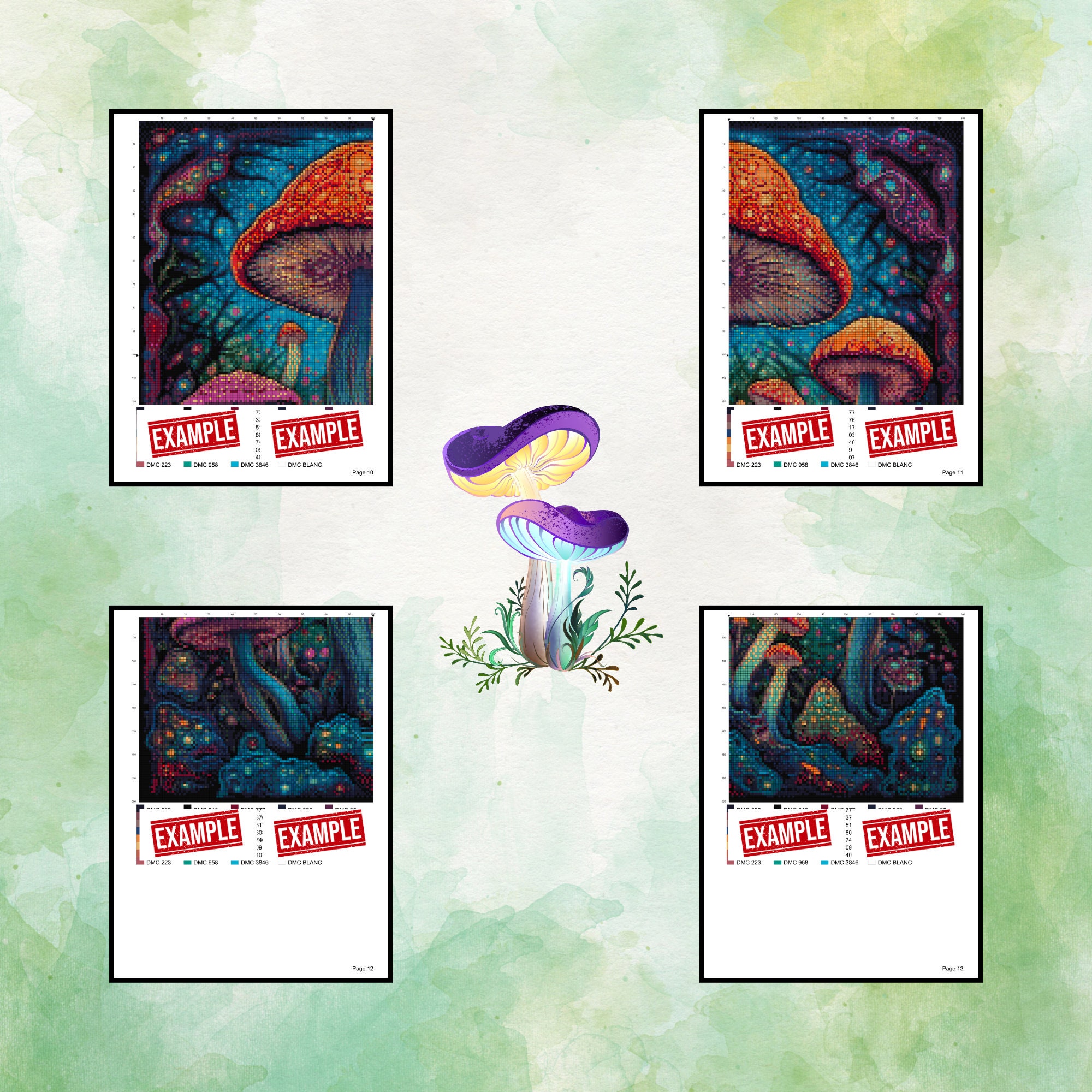 6 Psychedelic Mushrooms Embroidery Designs, PDF, 200x200 Stitches ...