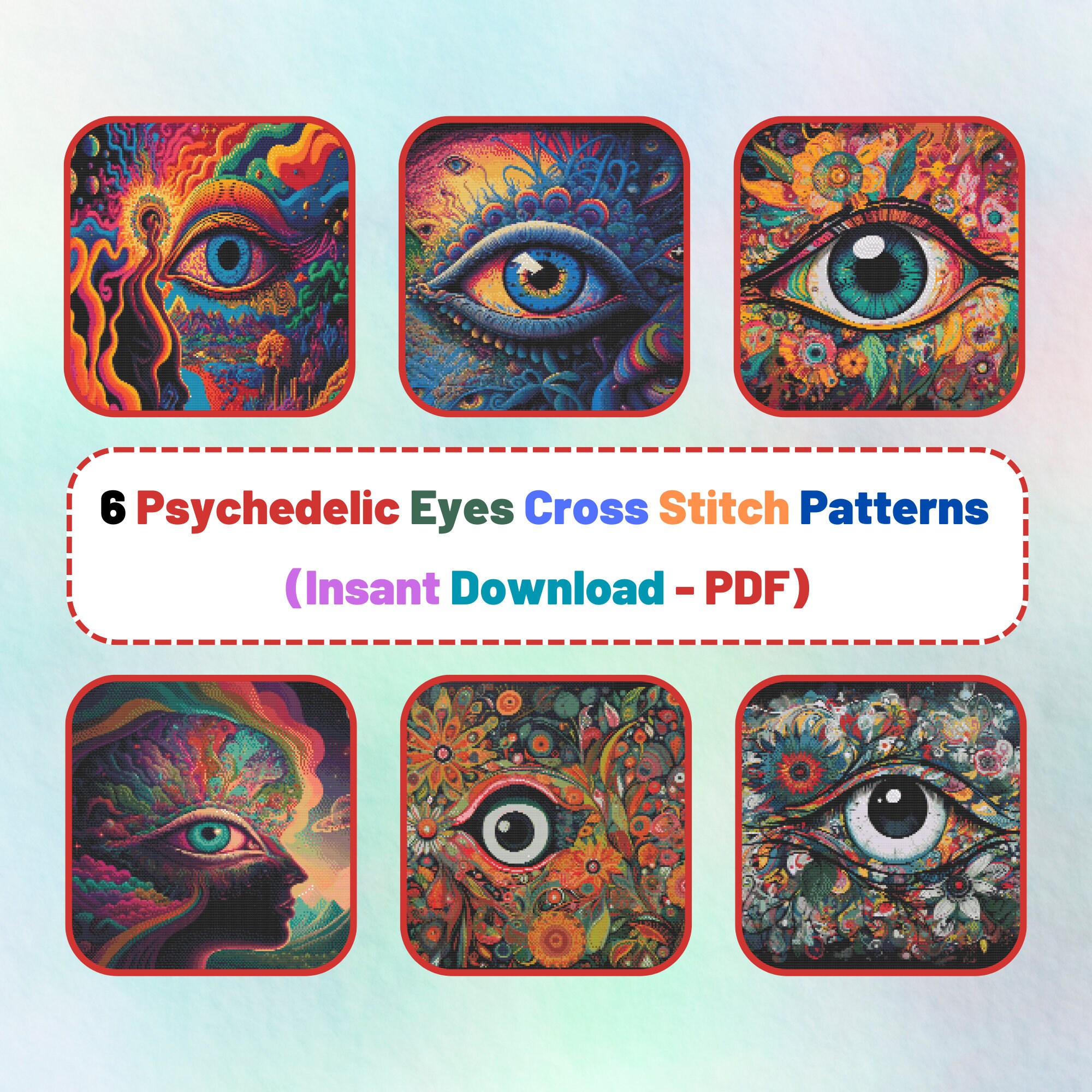 6 Psychedelic Eyes Cross Stitch Patterns 200x176 Stitches - Etsy