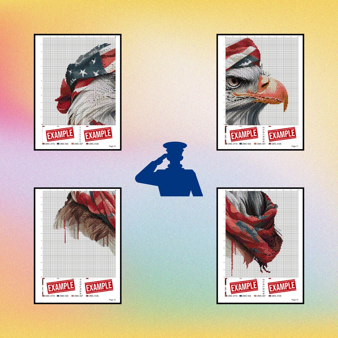 4 Patriotic Eagles Cross Stitch Patterns, PDF, 200x239 Stitches, 36x43 ...