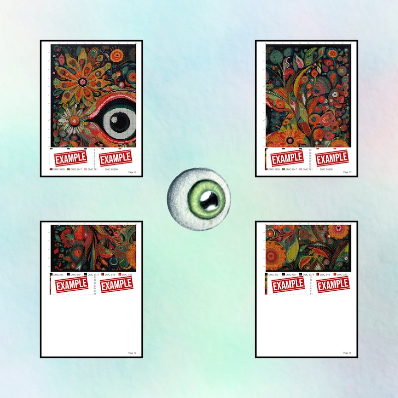 6 Psychedelic Eyes Cross Stitch Patterns 200x176 Stitches - Etsy
