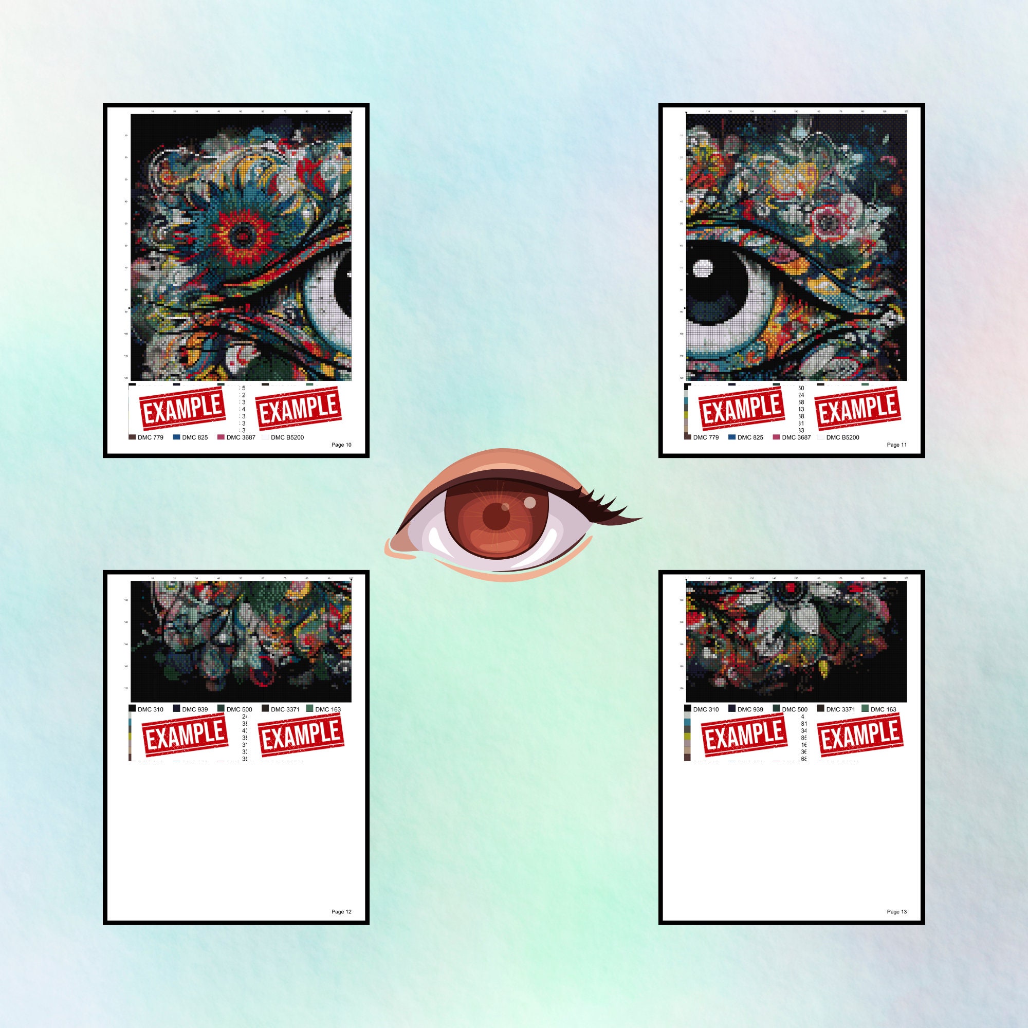 6 Psychedelic Eyes Cross Stitch Patterns 200x176 Stitches - Etsy