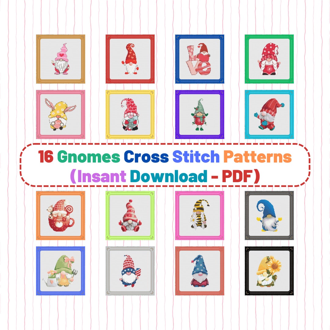 16 Whimsical Gnome Cross Stitch Patterns: DIY Home Decor (digital ...