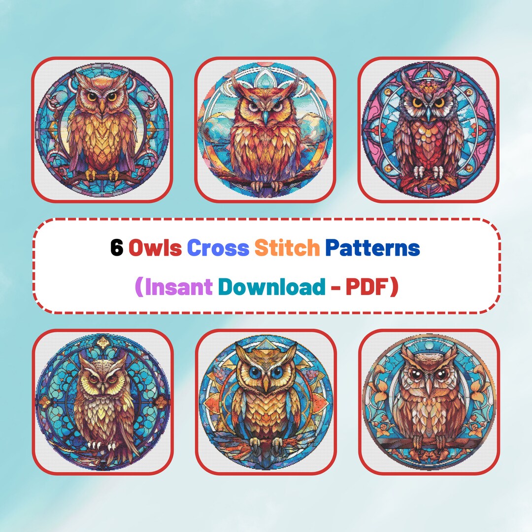 6 Owls Cross Stitch Patterns, 200x200 Stitches, 36x36 Cm, 39 Colors - Etsy
