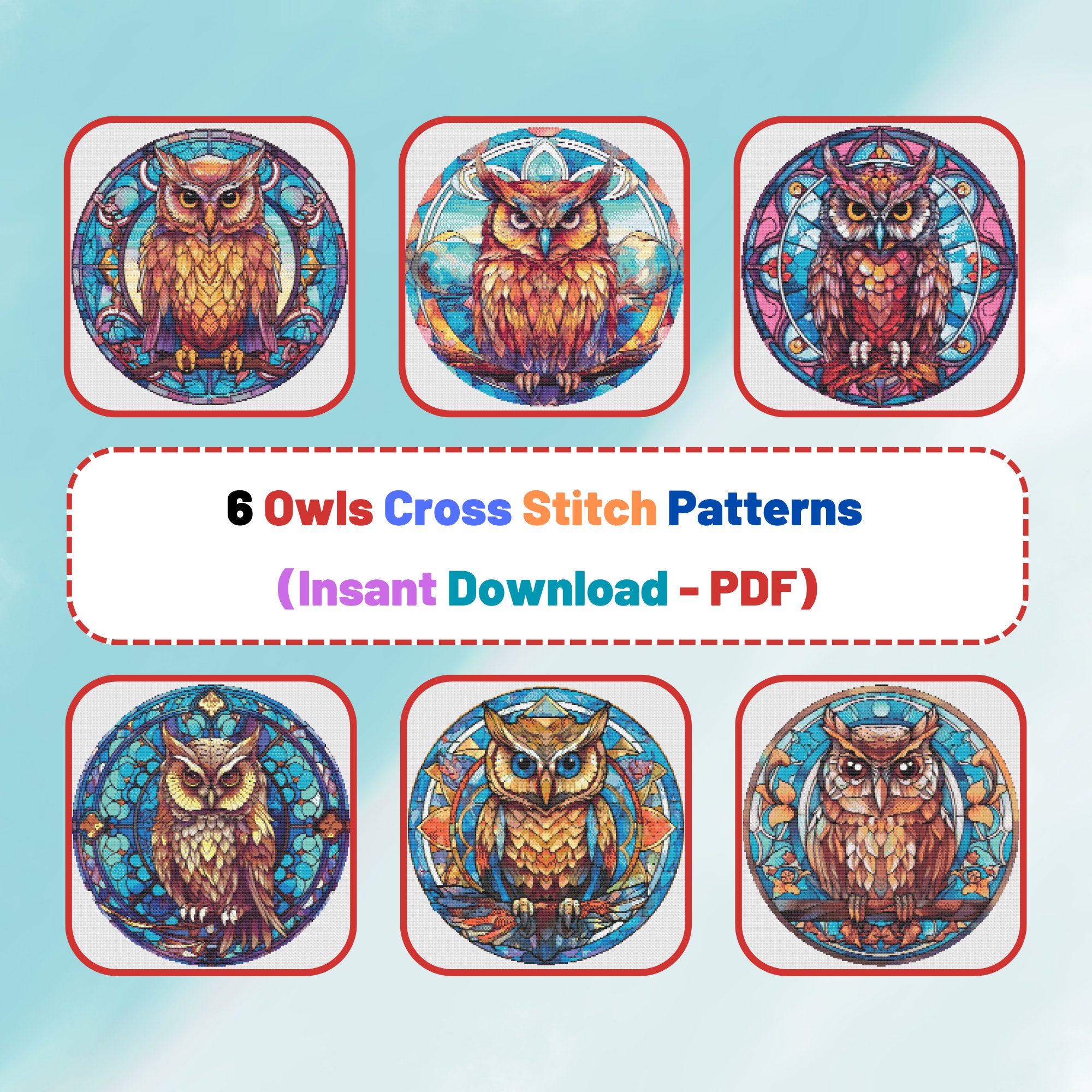 6 Owls Cross Stitch Patterns, 200x200 Stitches, 36x36 Cm, 39 Colors - Etsy