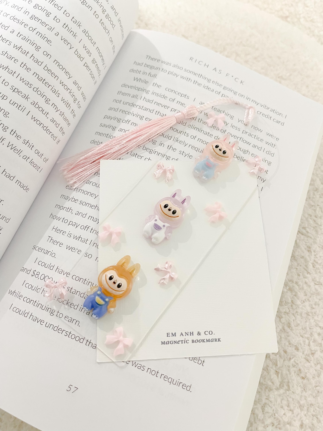 Labubu Inspired Coquette Acrylic Bookmark, Book Accessory, Gift for ...