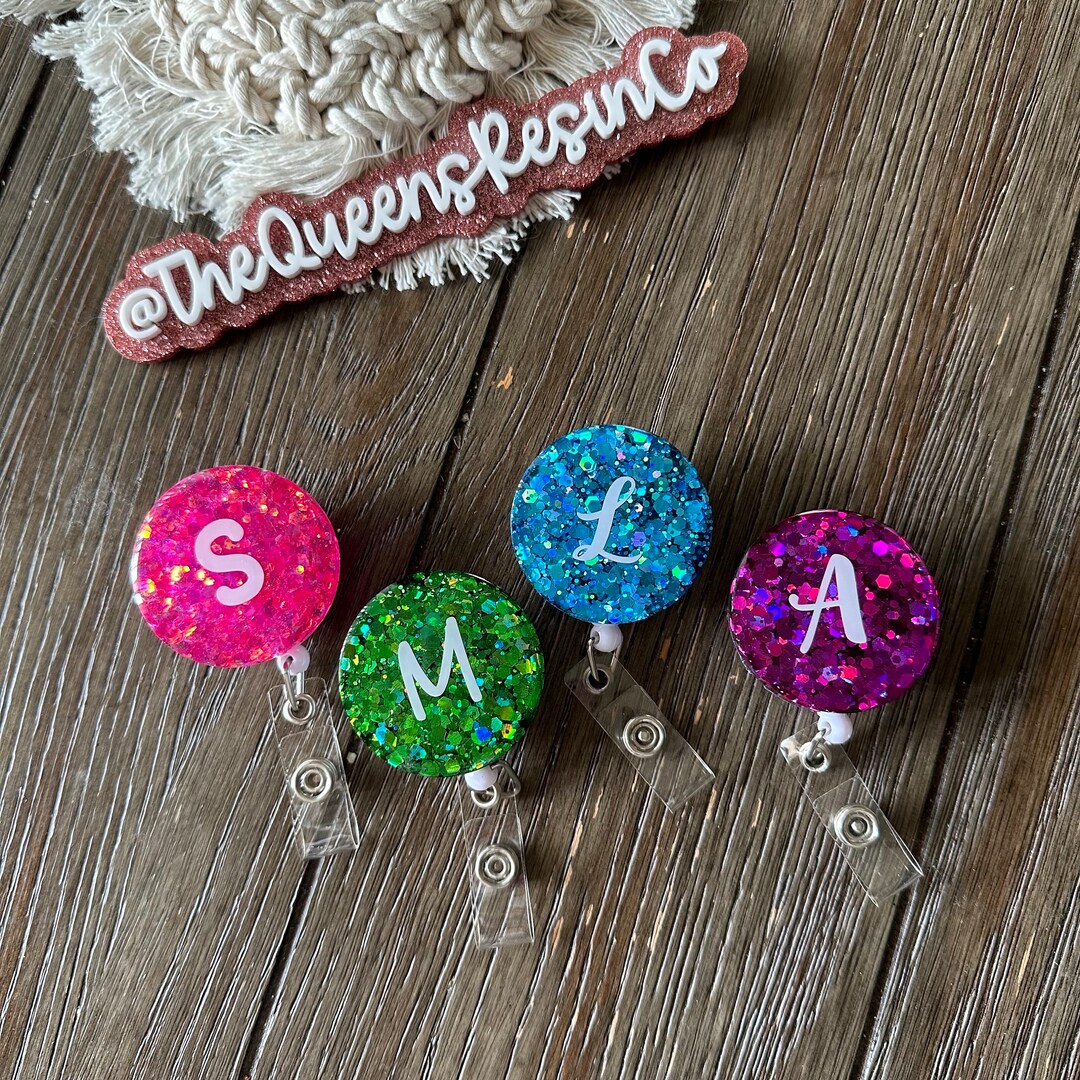 Sparkling Monogram Badge Reel Ready to Ship Resin Badge - Etsy
