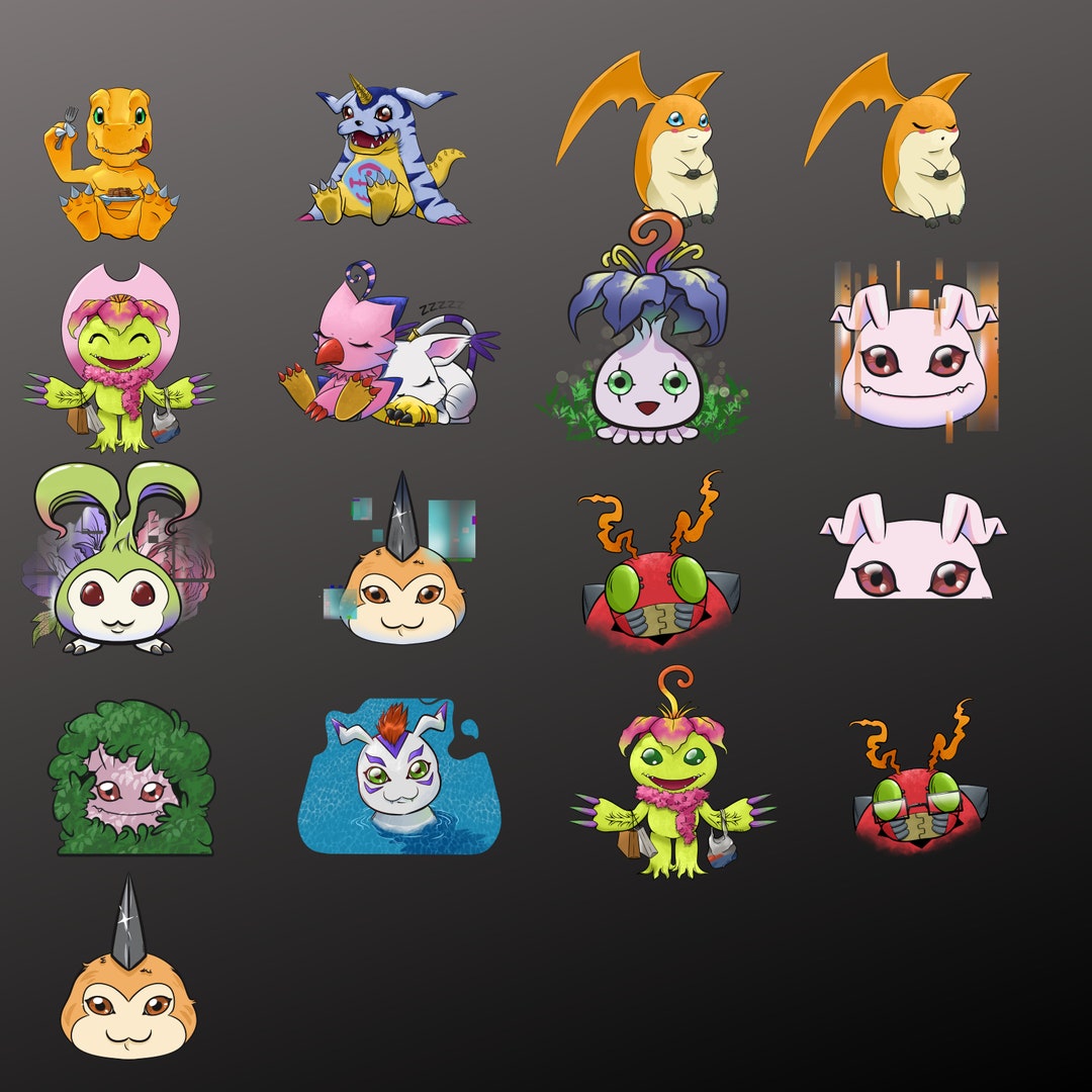 Digimon Stickers 17 UNIQUE DIGITAL Pngs Agumon, Gabumon, Patamon ...