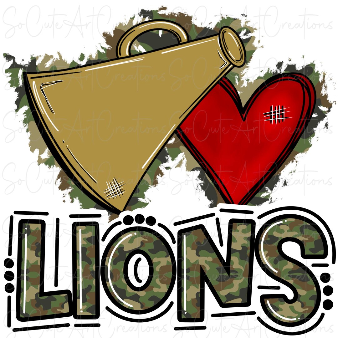Camo LIONS Megaphone Heart - School Spirit - DTF Sublimation PNG ...