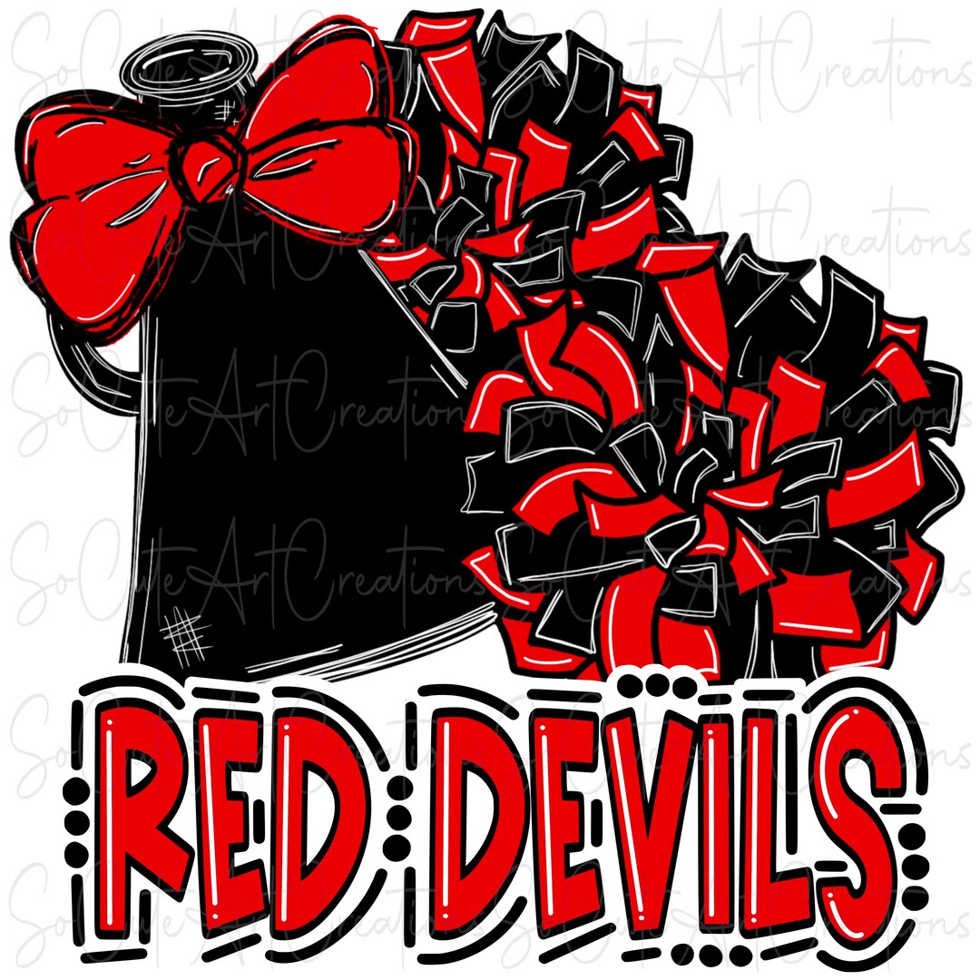 RED DEVILS - Cheer Pompoms Megaphone Mascot - Doodle Letters ...