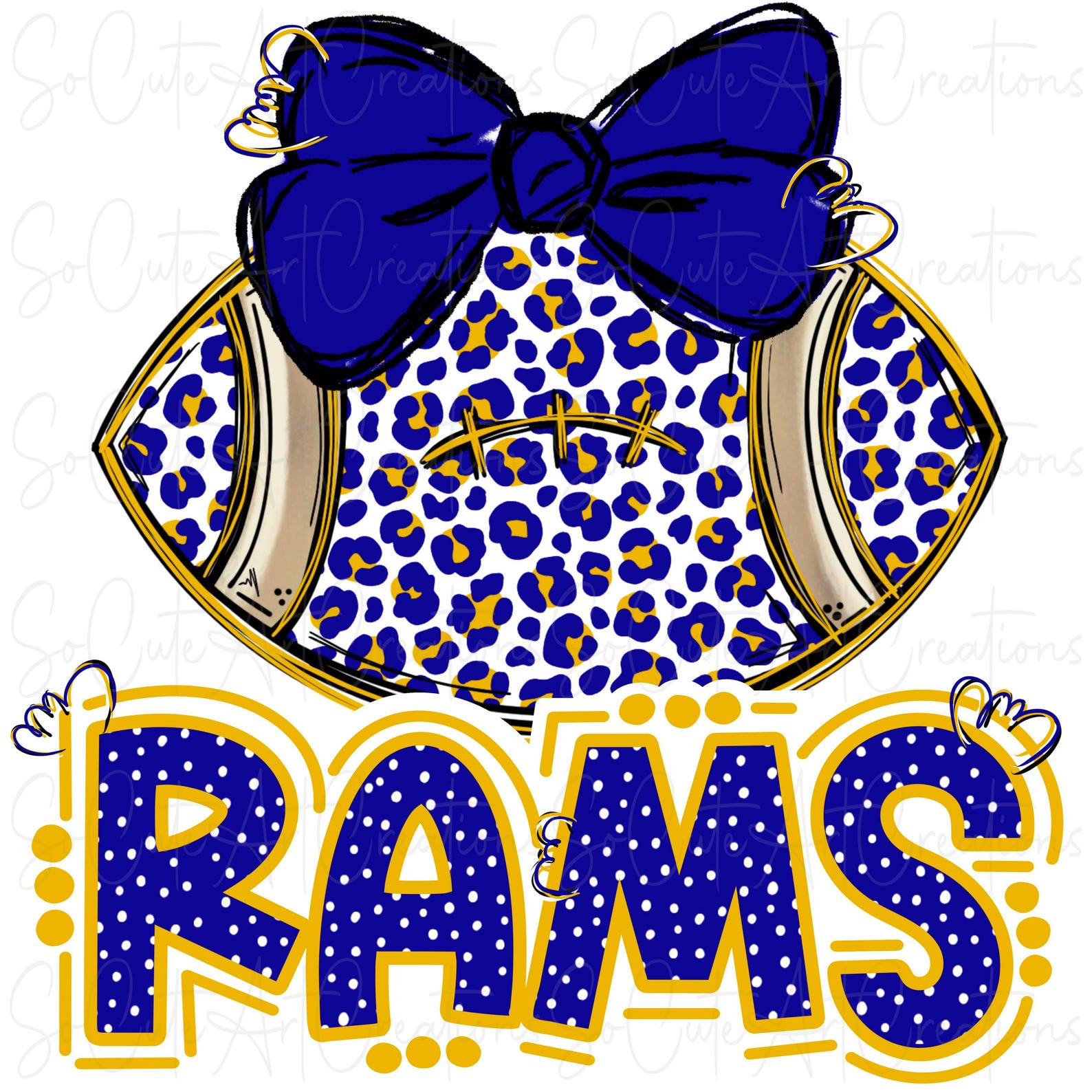 RAMS - Football and Bow - Doodle Letters - School Spirit - Sublimation ...