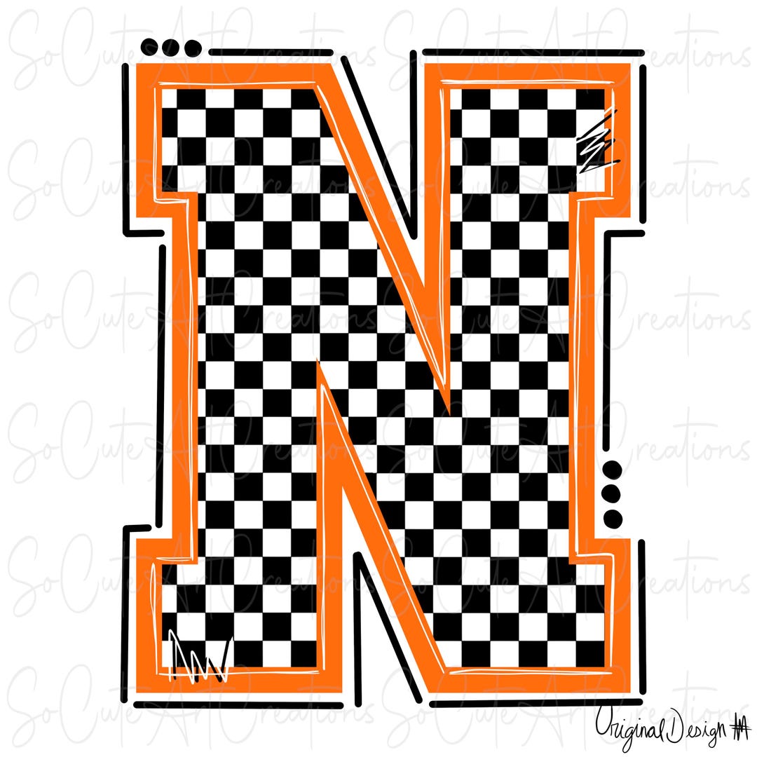 N - Varsity Letter - Checker - DTF Sublimation PNG - Digital Artwork ...