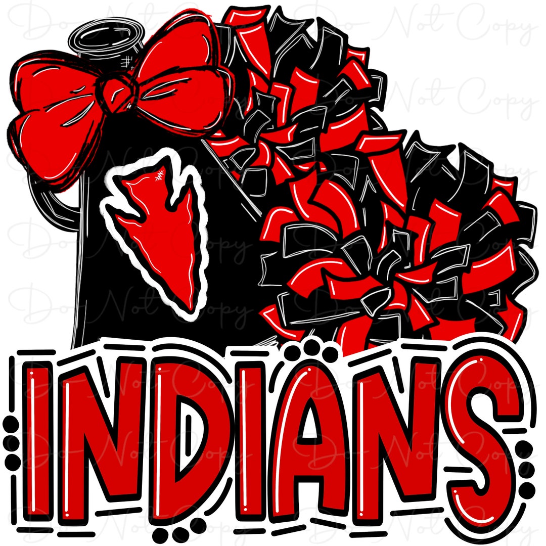 INDIANS - Cheer Pompoms Megaphone Mascot - Doodle Letters - Sublimation ...