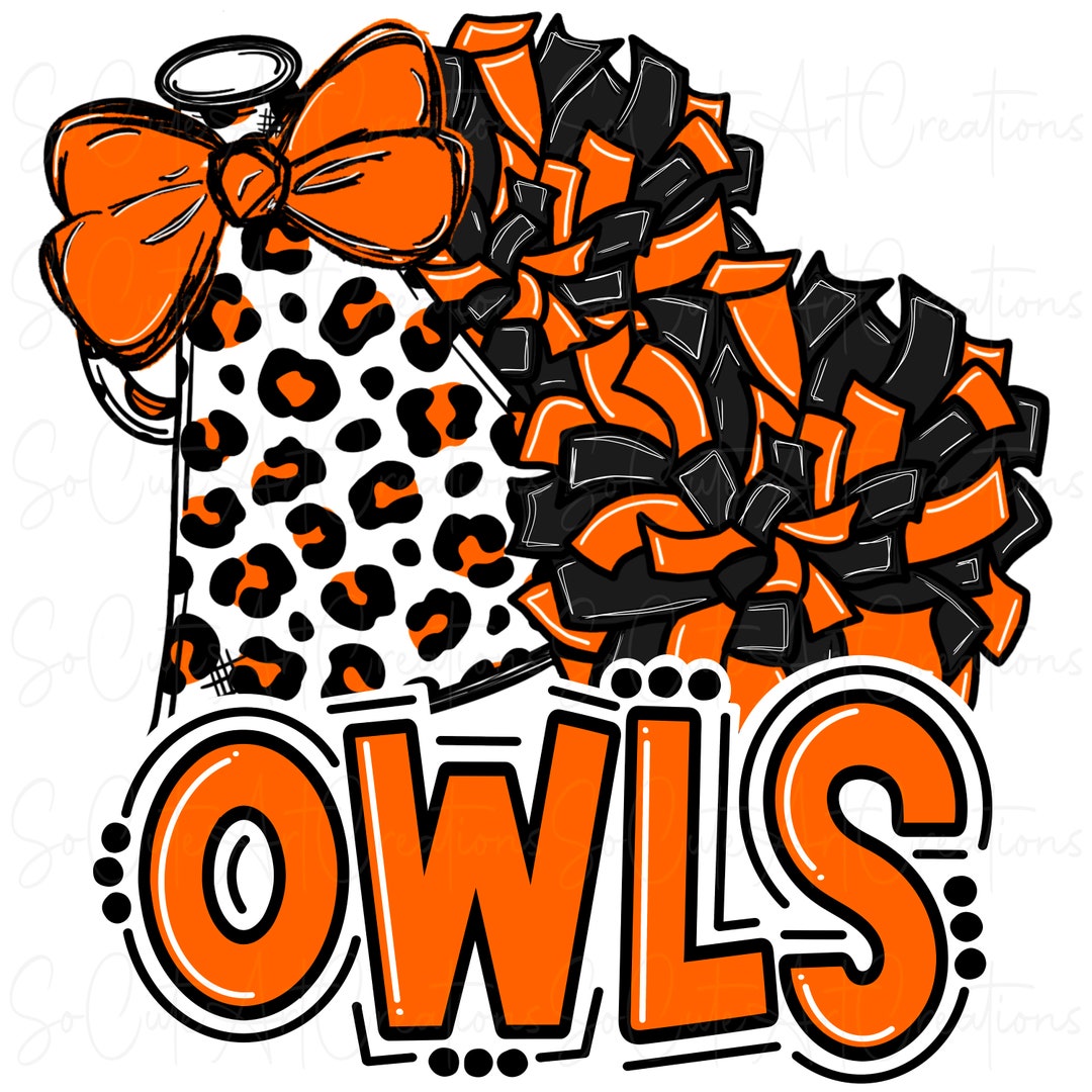 OWLS - Cheer Pompoms Megaphone Mascot - Doodle Letters - Sublimation ...