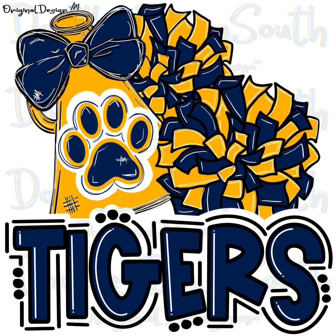 TIGERS - Cheer Pompoms Megaphone Mascot - Doodle Letters - DTF ...