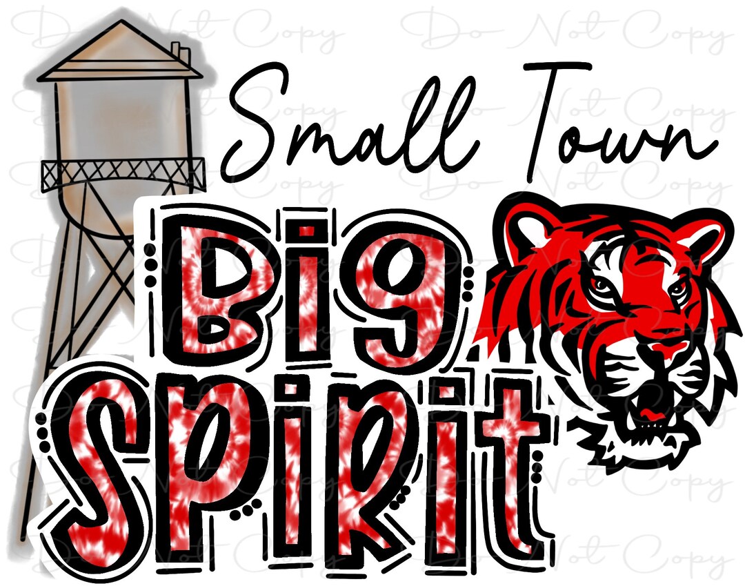 Small Town Big Spirit Rot und Schwarz Doodle Letters TieDye Sublimation ...