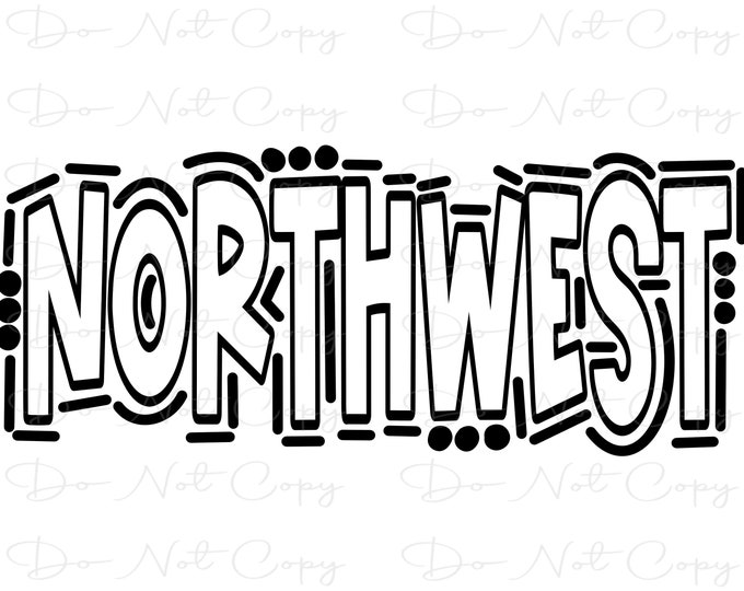 NORTHWEST Doodle Letters Transparent Background Sublimation PNG and SVG ...