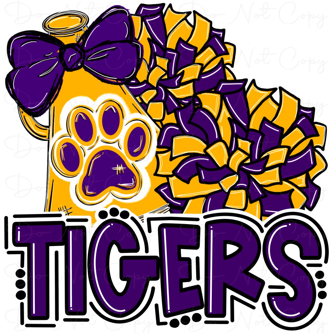 Tigers Cheer PNG: Purple, Gold, Pompoms, Megaphone (digital Artwork) - Etsy